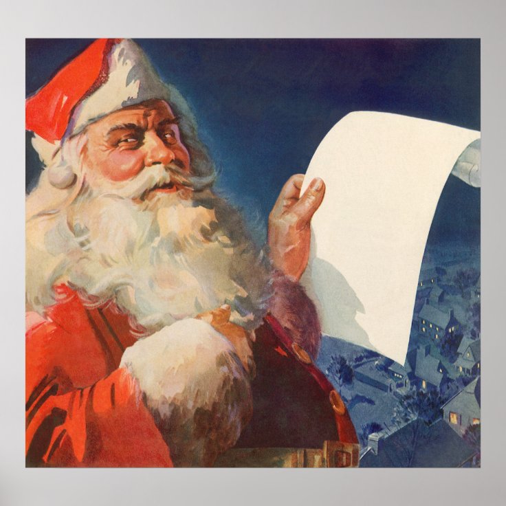 Vintage Christmas, Santa Claus Naughty Nice List Poster | Zazzle