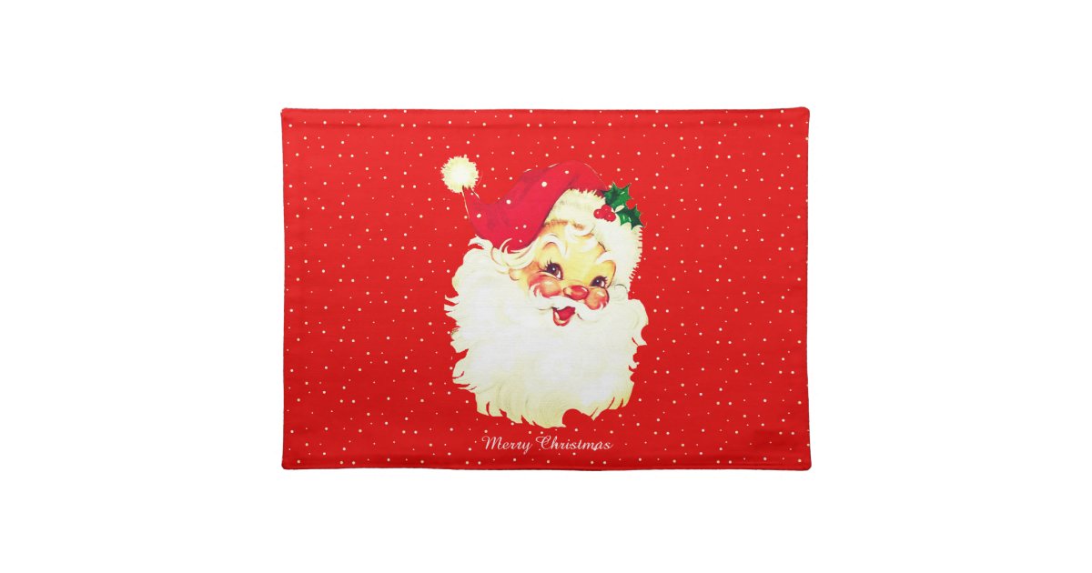 Vintage Christmas Santa Claus on Red Cloth Placemat | Zazzle