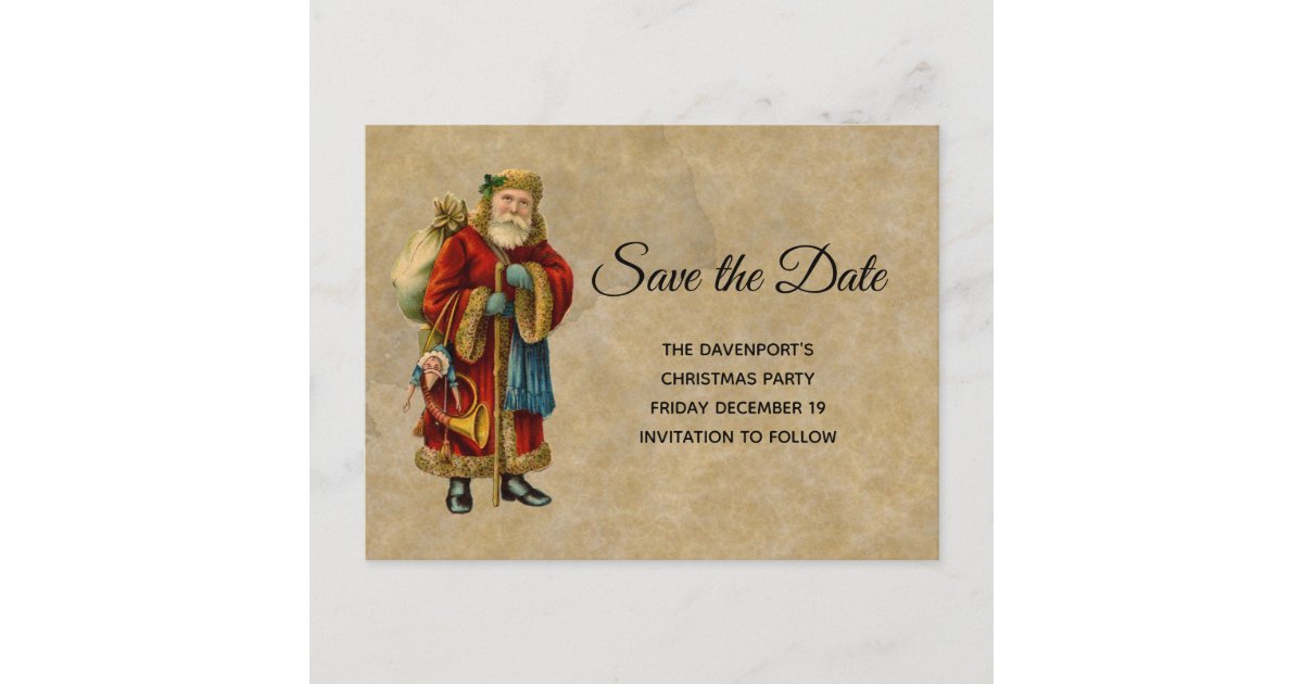 Vintage Christmas Santa Claus Save the Date Invitation Postcard | Zazzle