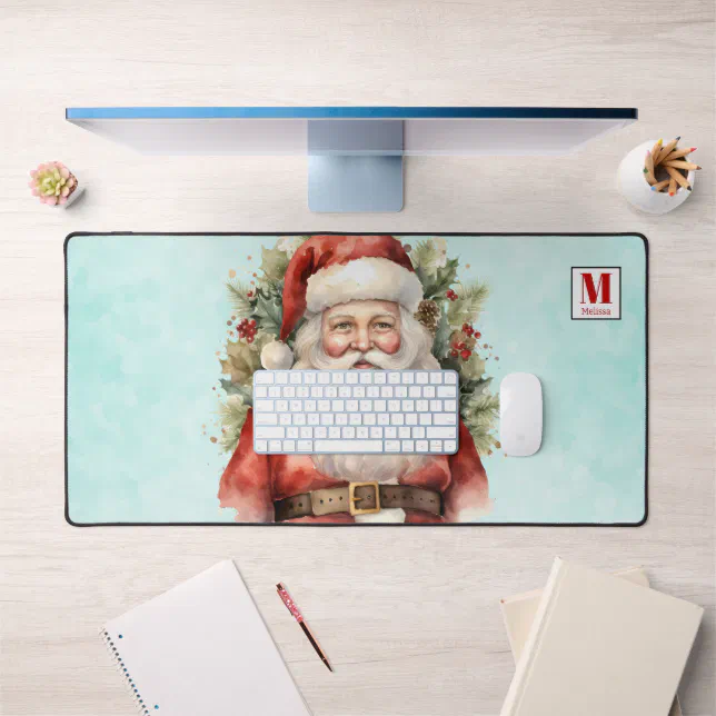 Vintage Christmas Santa Claus Smiling Desk Mat | Zazzle