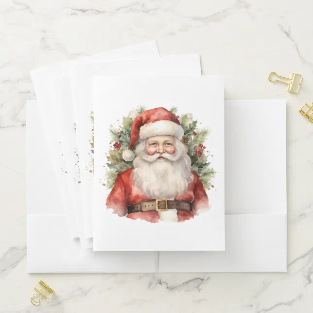Vintage Christmas Santa Claus Smiling Pocket Folder | Zazzle