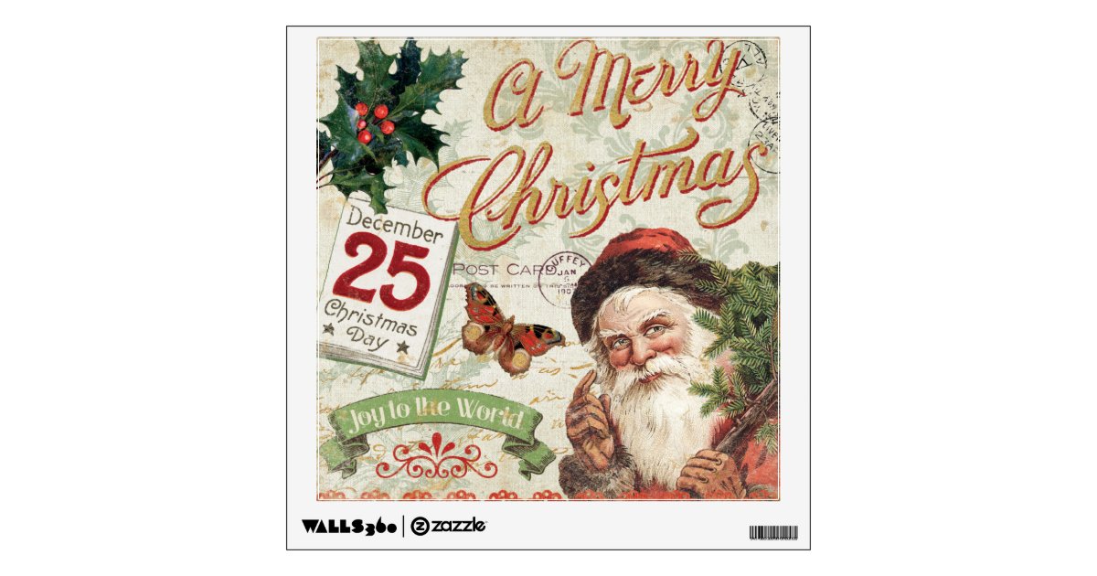 Vintage Christmas Santa Claus Wall Decal | Zazzle