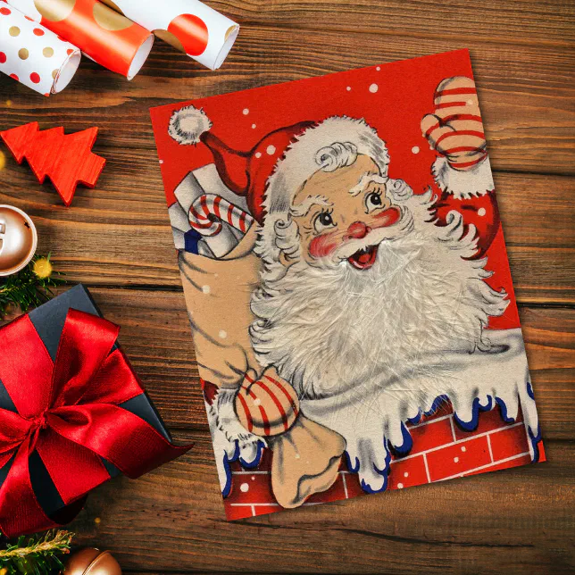 Vintage Christmas Santa Claus Waving Holiday Card | Zazzle