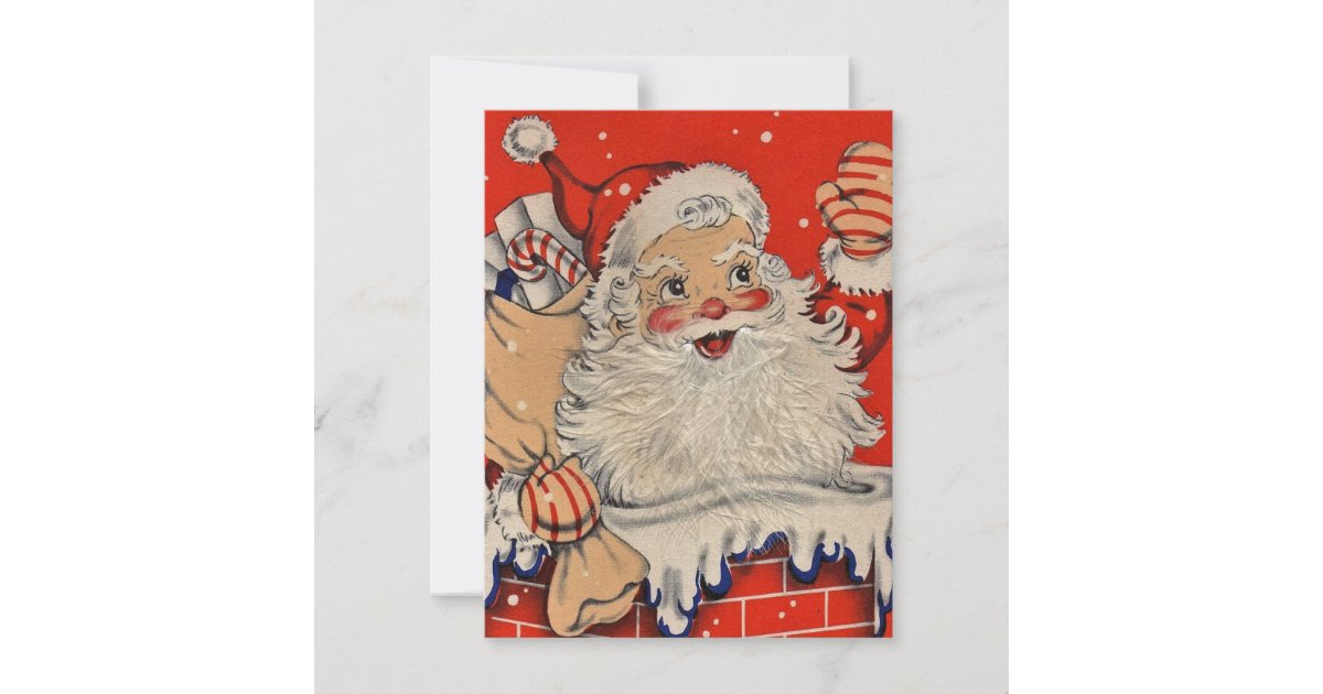 Vintage Christmas Santa Claus Waving Holiday Card | Zazzle