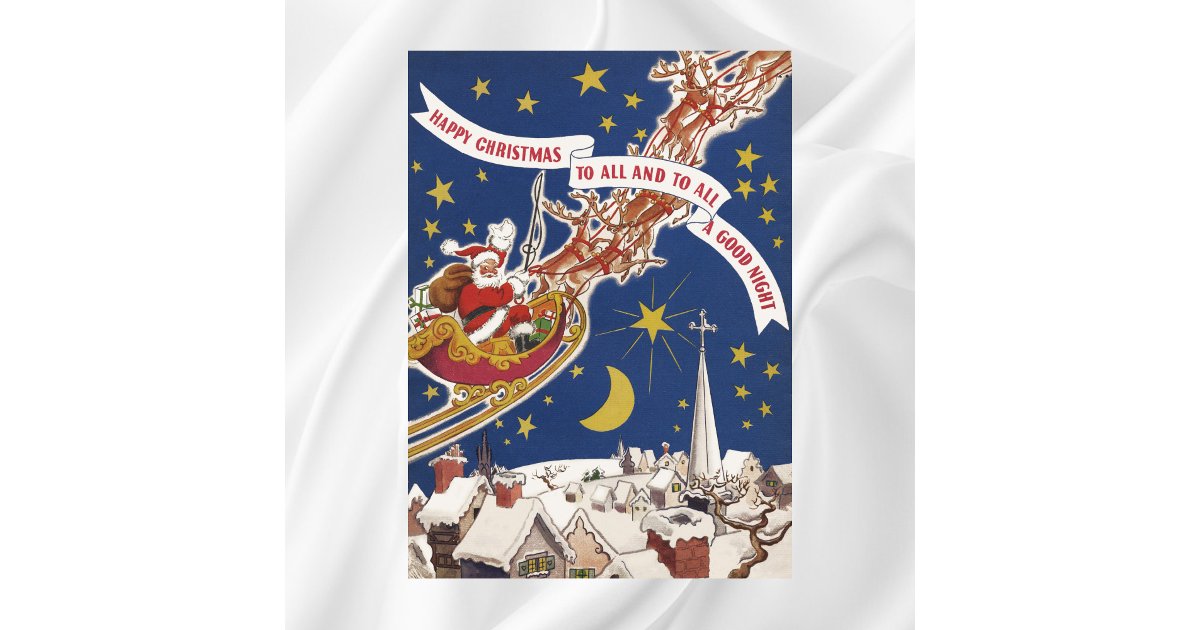 Vintage Christmas Santa Claus With Flying Reindeer Poster | Zazzle