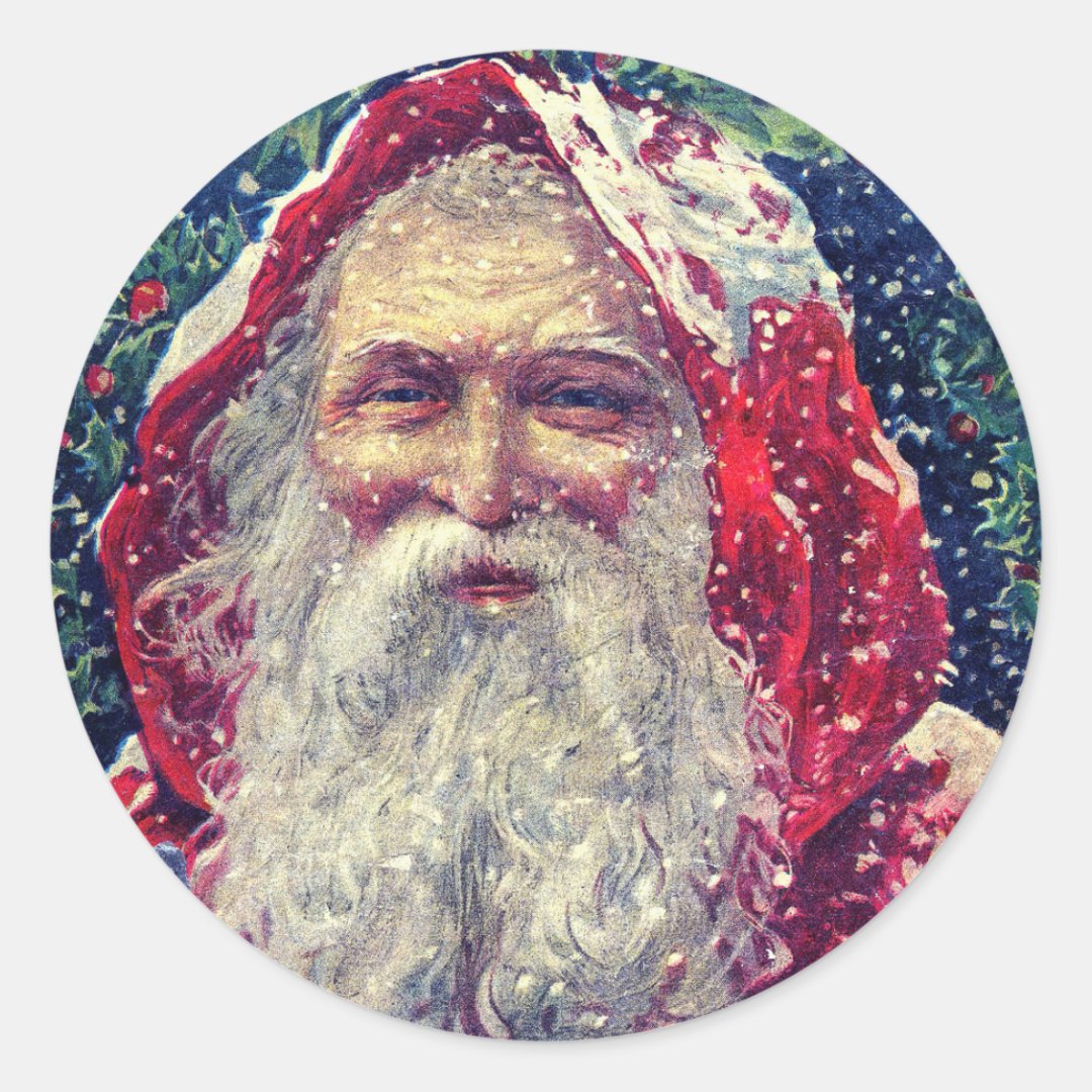 Vintage Christmas Santa in Snow Stickers | Zazzle