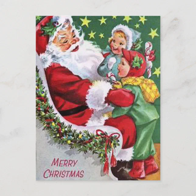 Vintage Christmas Santa kid Holiday postcard | Zazzle