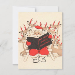 Vintage Christmas Santa Reading To Reindeer Holiday Card | Zazzle
