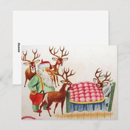 Vintage Christmas Santa With Sick Reindeer Holiday Card | Zazzle