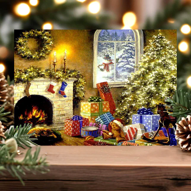 Vintage Christmas Scene Holiday Postcard | Zazzle