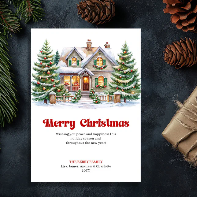 Vintage Christmas scene quaint festive home card | Zazzle