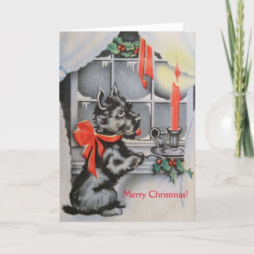Vintage Christmas Scottie Dog, Holiday Card | Zazzle