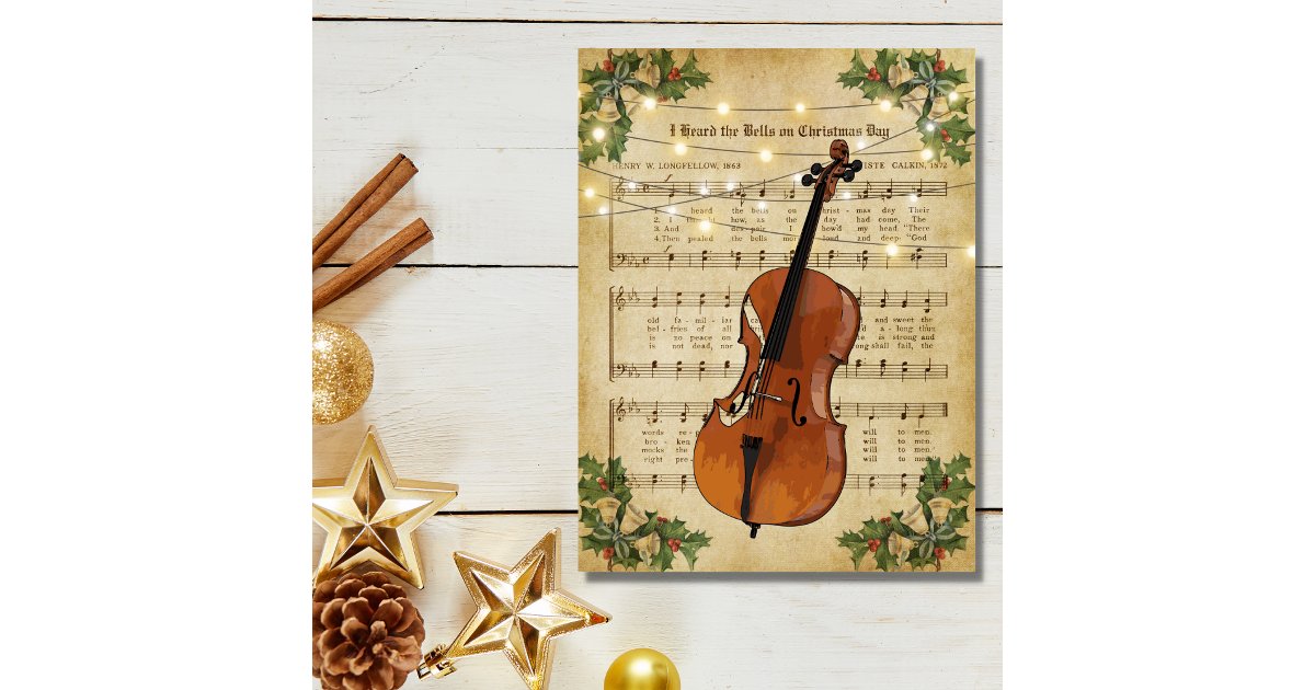 Vintage Christmas Sheet Music and Cello Postcard | Zazzle
