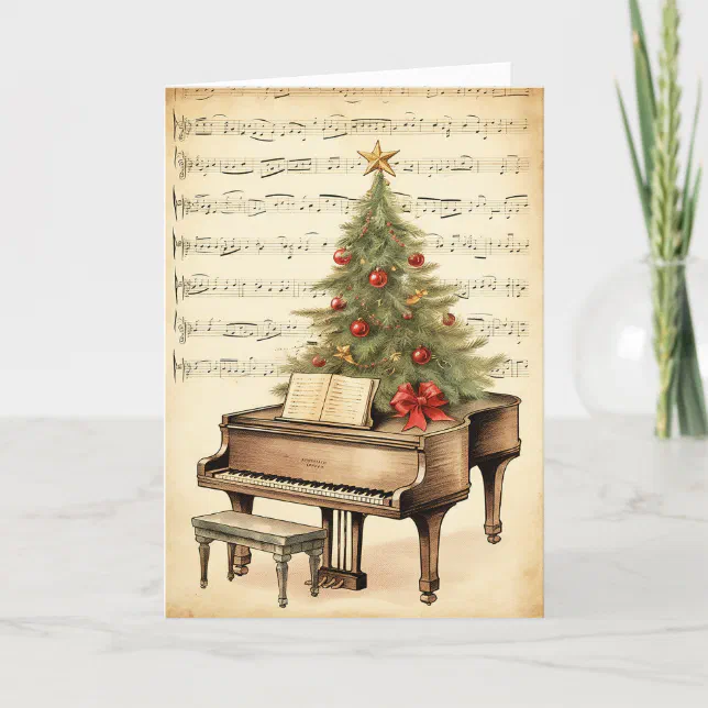 Vintage Christmas Sheet Music Grand Piano Holiday Card | Zazzle