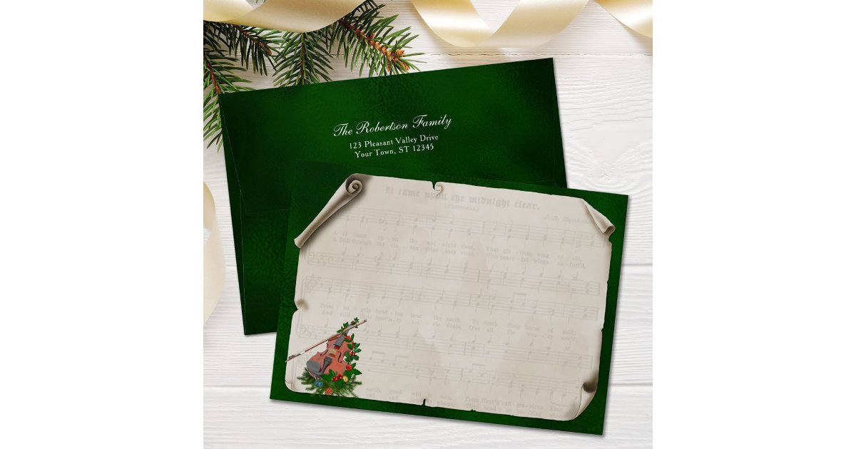 Vintage Christmas Sheet Music Violin Green Envelope | Zazzle