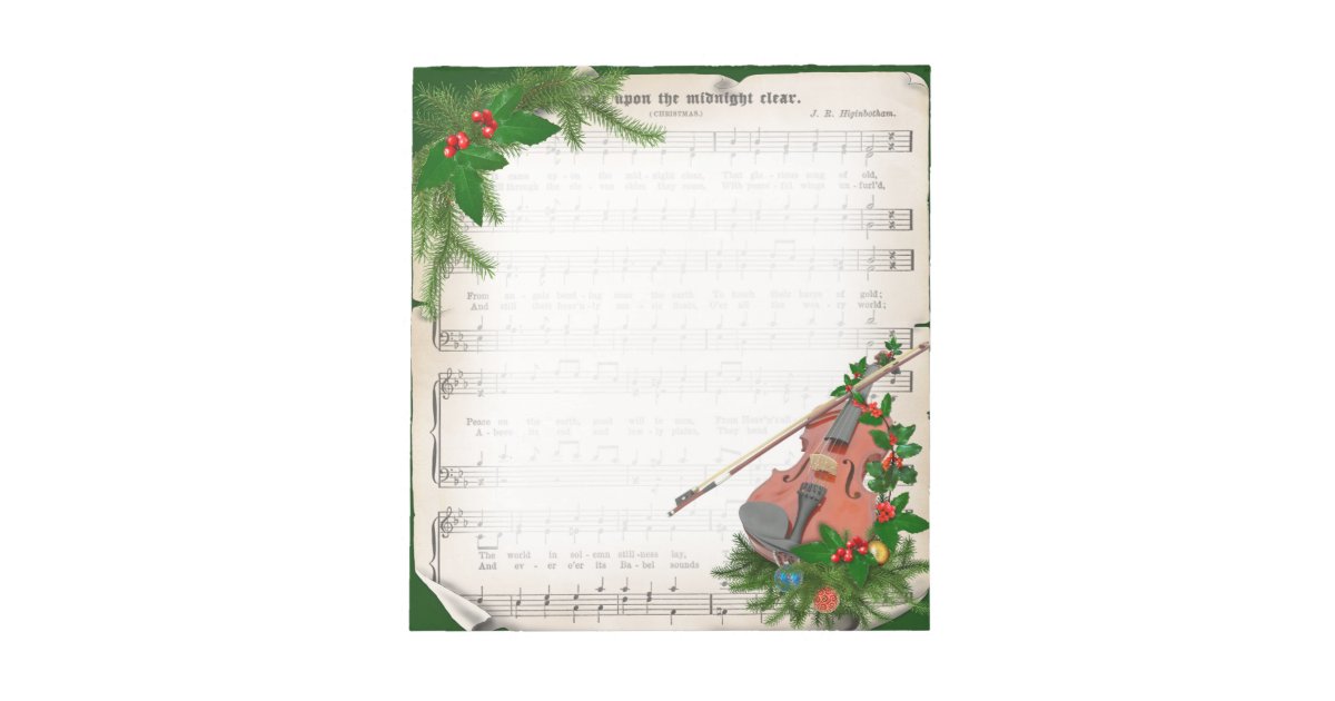 Vintage Christmas Sheet Music with Festive Violin Notepad | Zazzle