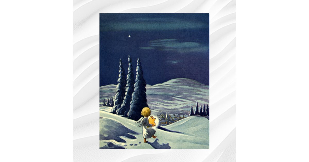 Vintage Christmas, Snow Angel Walking with a Star Poster | Zazzle