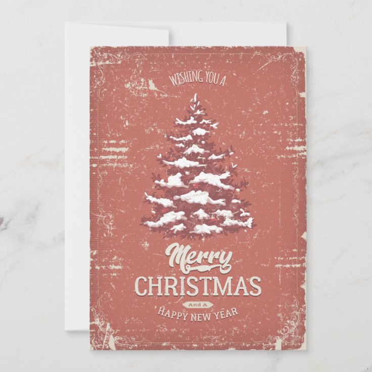 Vintage Christmas Snow Pine Tree Holiday Card | Zazzle
