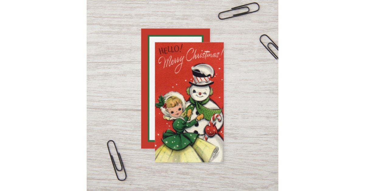 vintage Christmas snowman add information Business Card | Zazzle