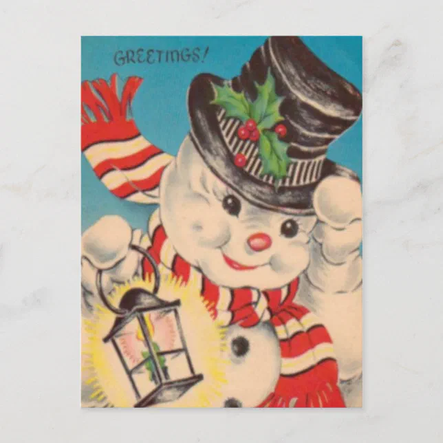 Vintage Christmas snowman Holiday postcard | Zazzle