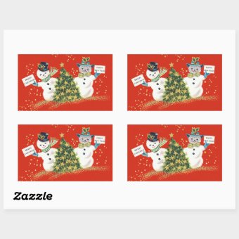Vintage Christmas Snowman Rectangle Stickers | Zazzle