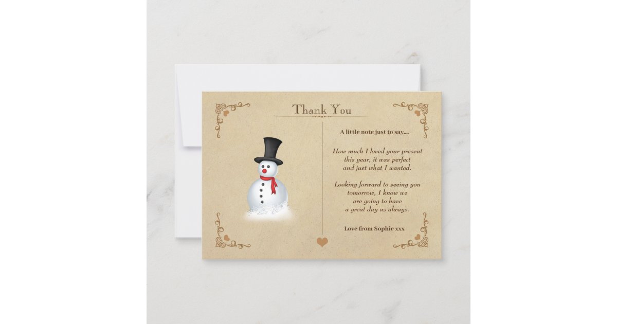 Vintage Christmas Snowman Thank You Note Card | Zazzle