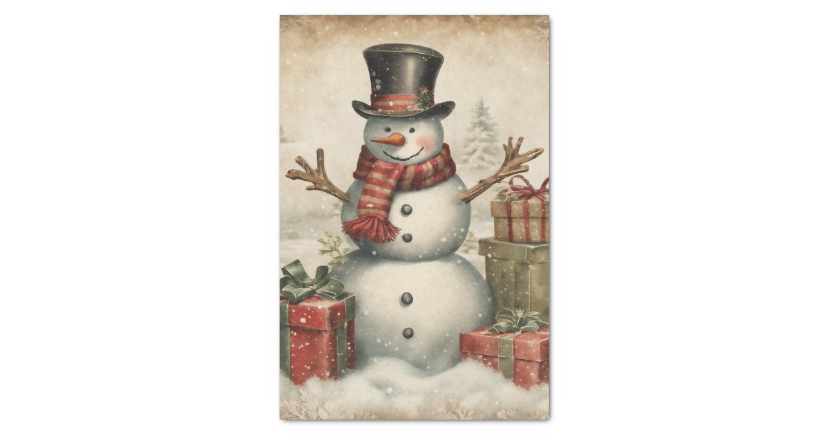 Vintage Christmas Snowman Tissue Paper | Zazzle