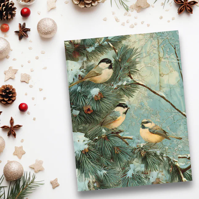 Vintage Christmas Songbirds Pine Tree Postcard | Zazzle