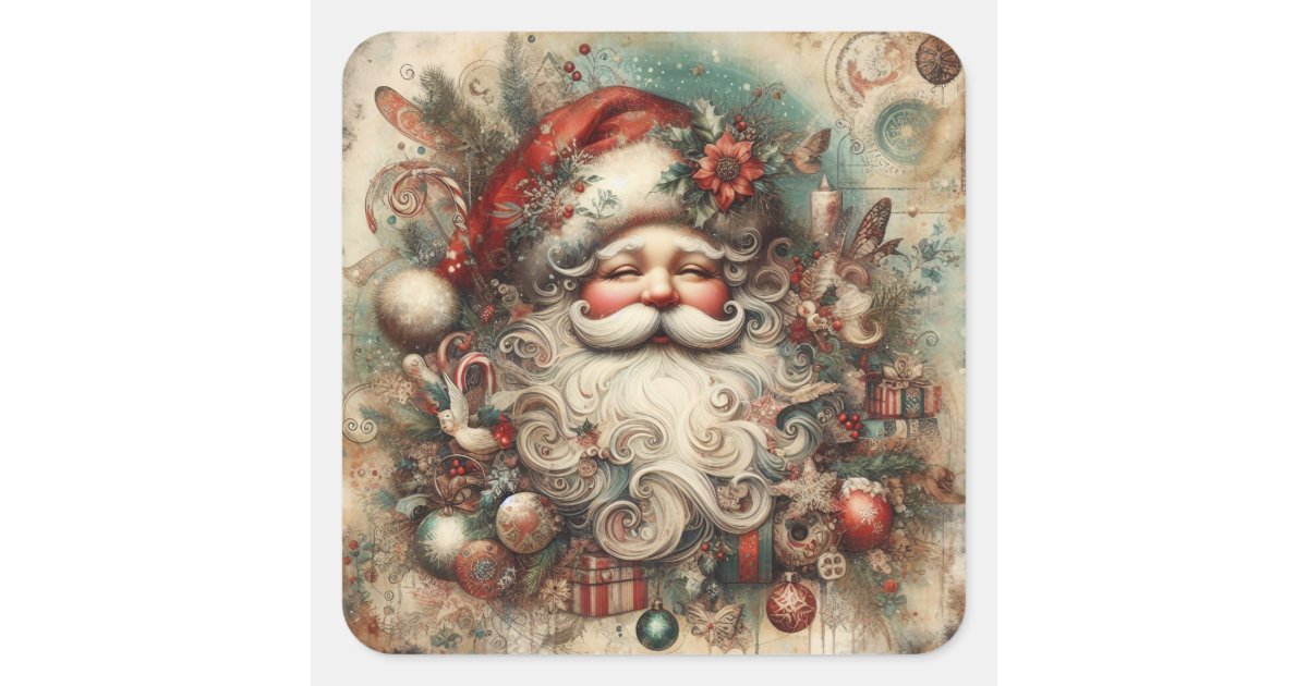 Vintage Christmas Square Sticker | Zazzle