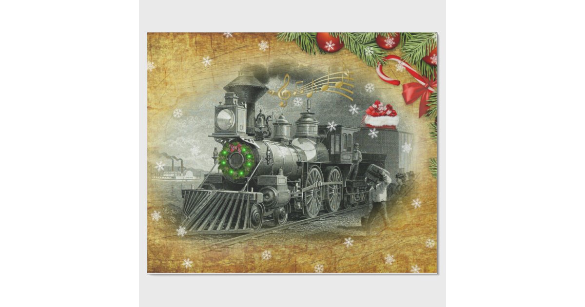 Vintage Christmas Steam Train Wrapping Paper | Zazzle