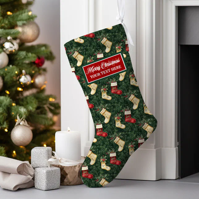 Vintage Christmas Stocking Custom Name Gift | Zazzle