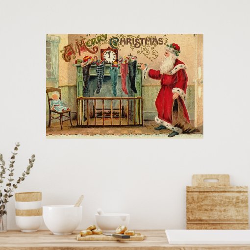 Vintage Christmas Stockings Poster | Zazzle