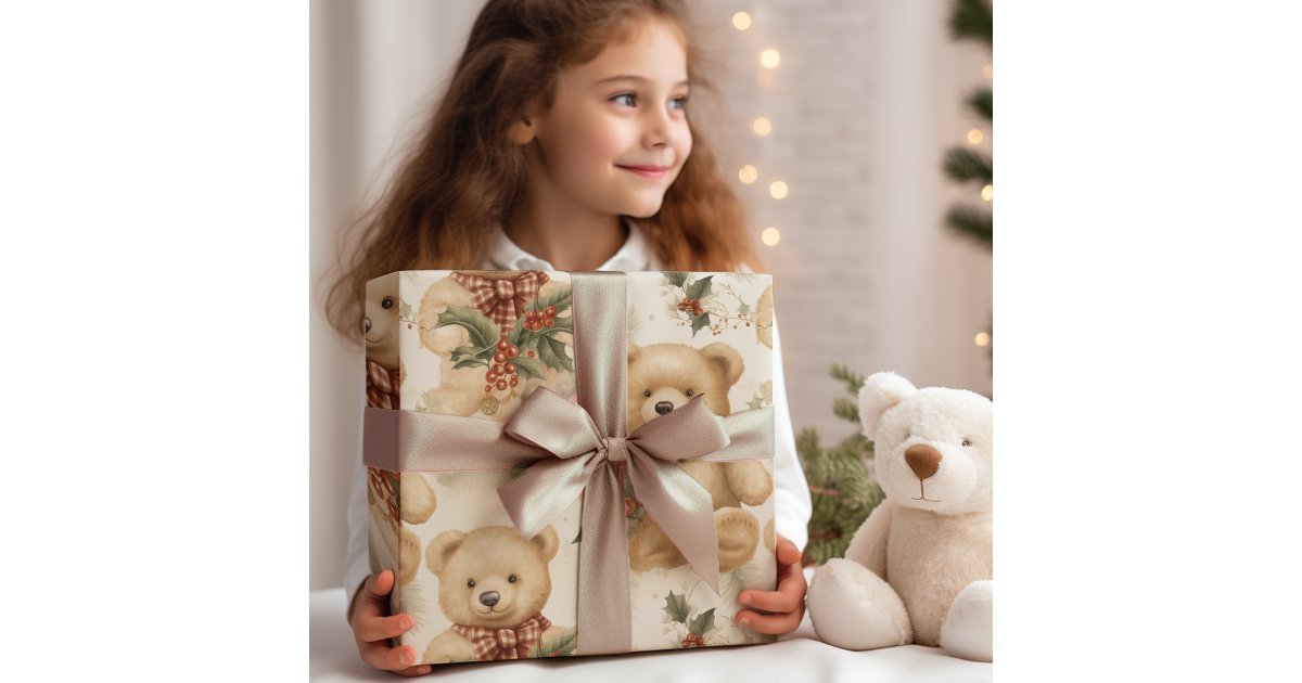 Vintage Christmas Teddy Bears Wrapping Paper | Zazzle
