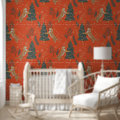 Vintage Christmas Tiger With Christmas Tree Wallpaper | Zazzle