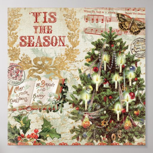 Vintage Christmas Tis the Season Poster | Zazzle