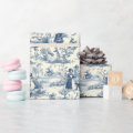 Vintage Christmas Toile Blue Victorian Holiday Wrapping Paper | Zazzle