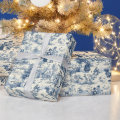 Vintage Christmas Toile Blue Victorian Holiday Wrapping Paper | Zazzle
