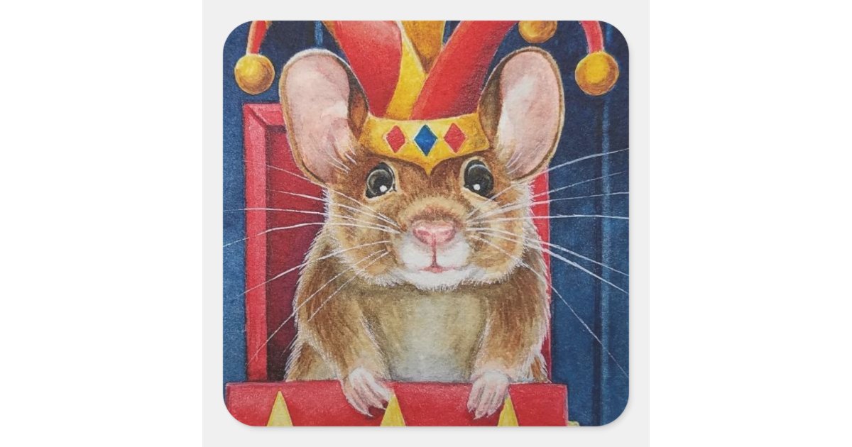Vintage Christmas Toy Jester Mouse in Box Art Square Sticker | Zazzle