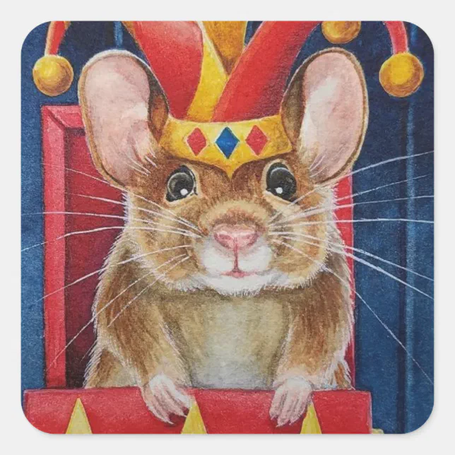 Vintage Christmas Toy Jester Mouse in Box Art Square Sticker | Zazzle