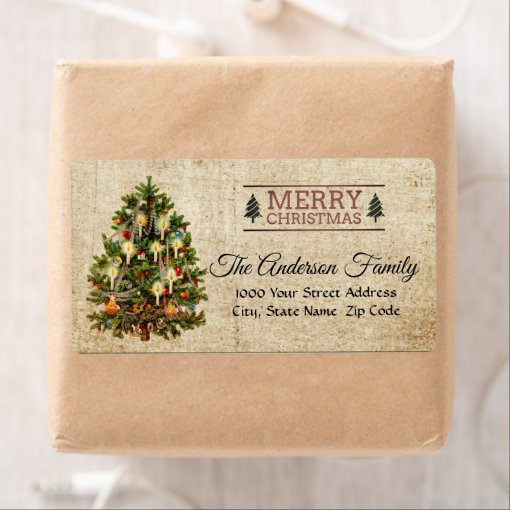 Vintage Christmas Tree Address Label | Zazzle