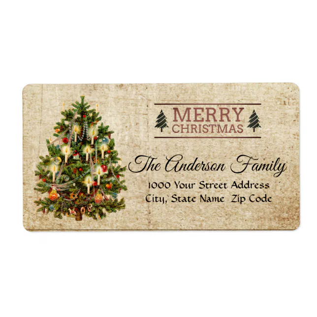 Vintage Christmas Tree Address Label | Zazzle