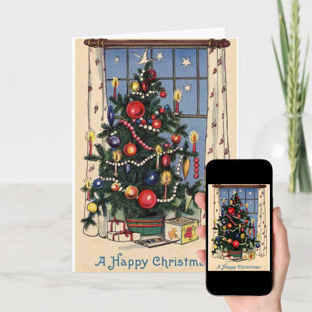 Vintage Christmas Tree Happy Christmas Card | Zazzle