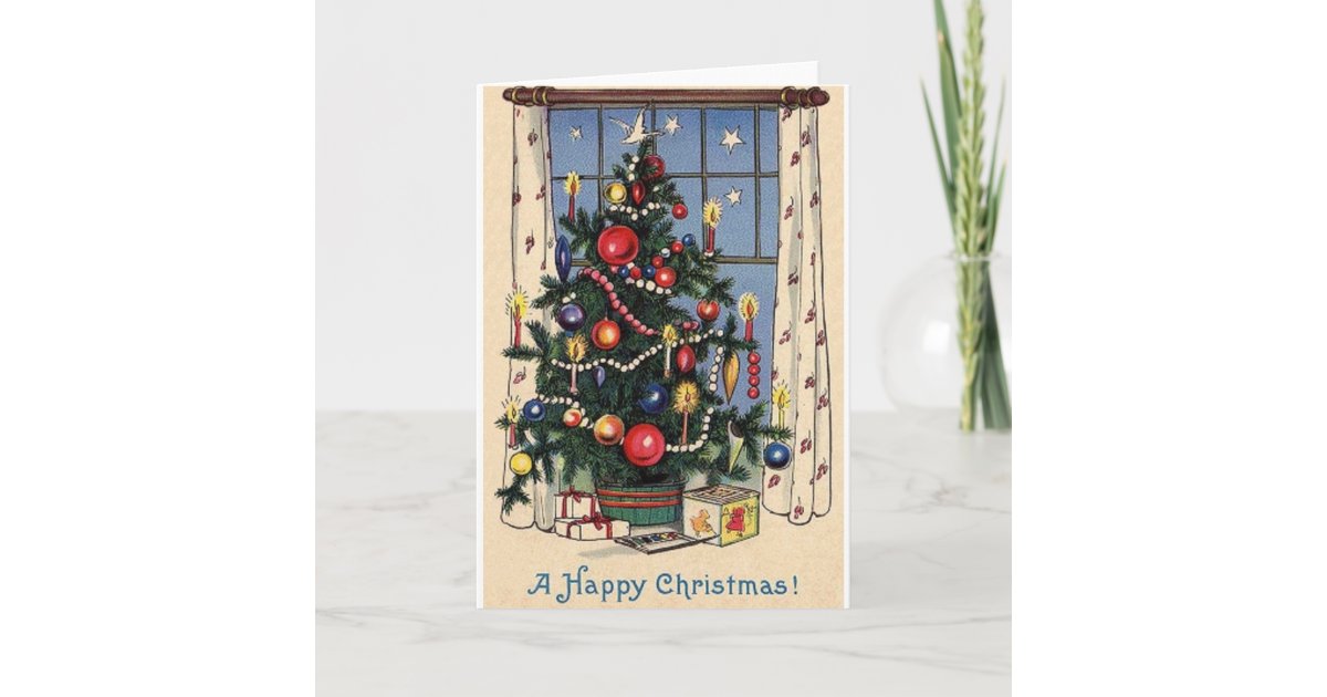 Vintage Christmas Tree Happy Christmas Card | Zazzle
