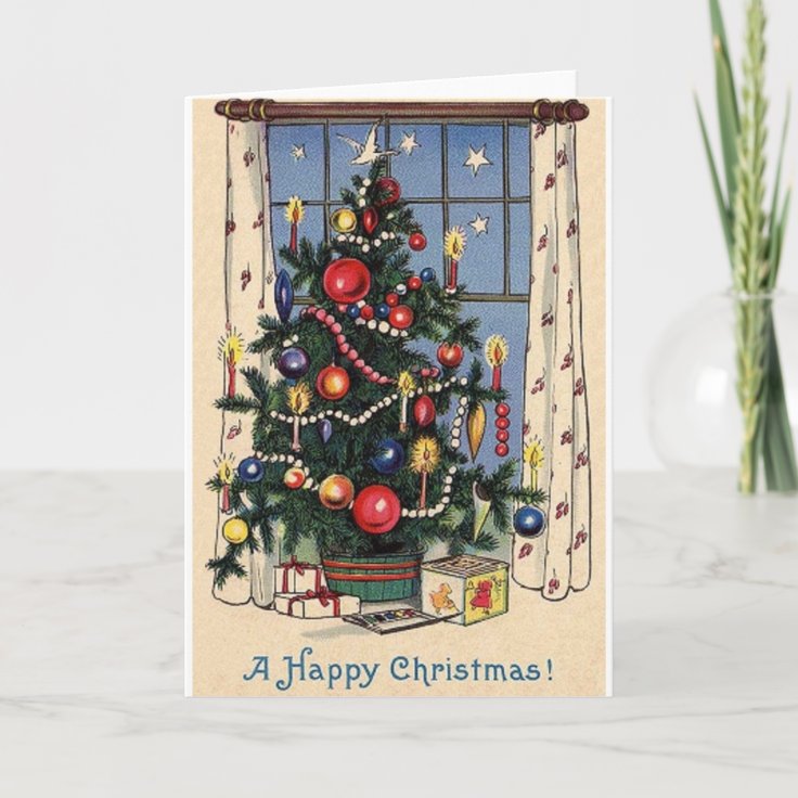 Vintage Christmas Tree Happy Christmas Card | Zazzle
