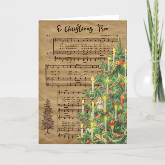 Vintage Christmas Tree Music Folded Holiday Card | Zazzle