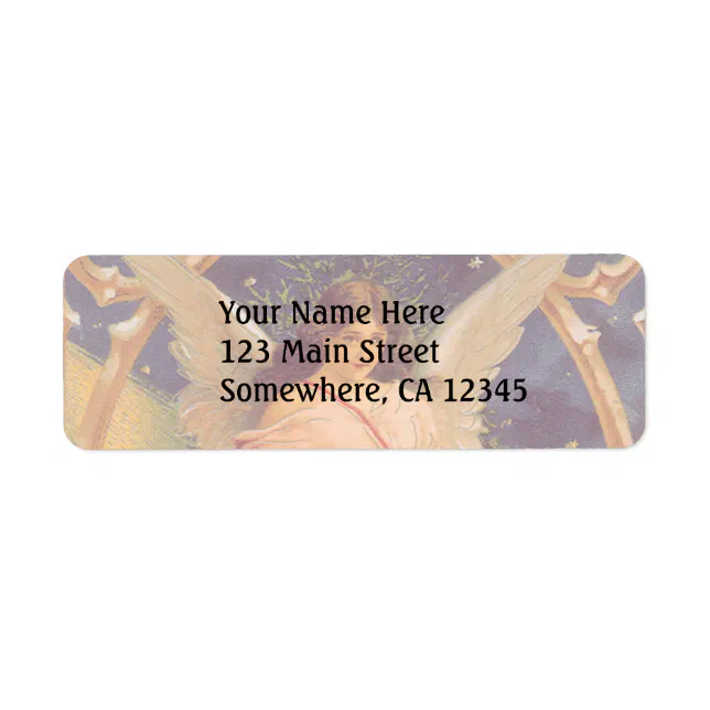 Vintage Christmas, Victorian Angel Reading Bible Label | Zazzle