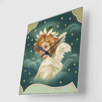 Vintage Christmas, Victorian Angel with Gold Stars Square Wall Clock ...