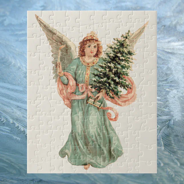Vintage Christmas, Victorian Angel with Tree Jigsaw Puzzle | Zazzle