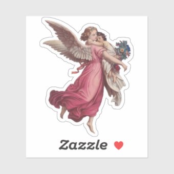 Vintage Christmas, Victorian Guardian Angel Sticker | Zazzle