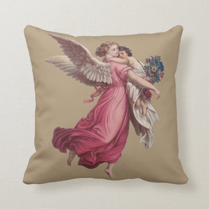 Vintage Christmas, Victorian Guardian Angel Throw Pillow | Zazzle.com